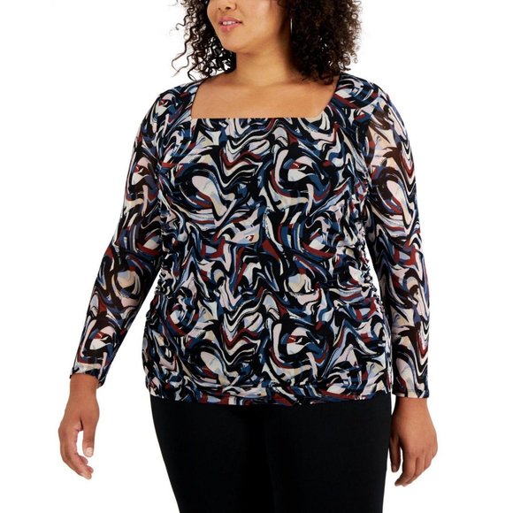 Bar III | Tops | Nwt Bar Iii Plus Size Square Neck Marble Print Top ...